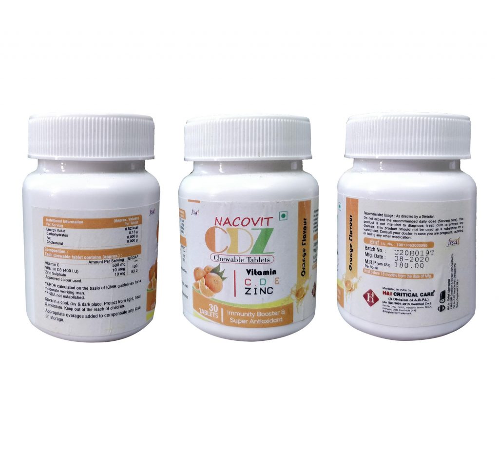 Nacovit CDZ Chewable Tablets | Vitamin C, D3 & Zinc l Immunity Booster ...