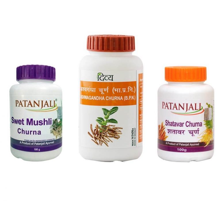Patanjali Churna Combo | Shatavar, Swet Mushli & Ashwagandha | 100gm ...